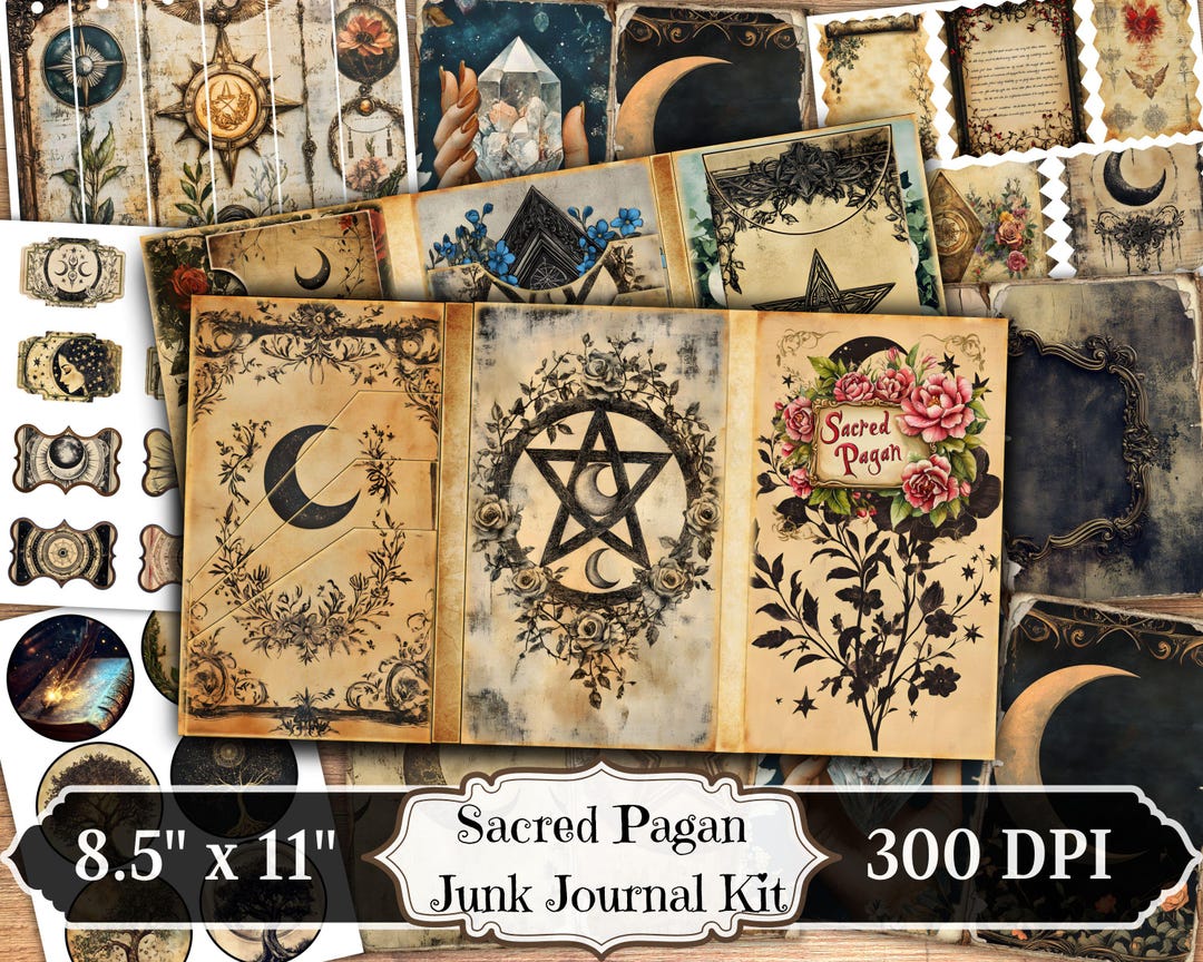 Celestial Junk Journal Kit Vintage Moon Stars Printable Ephemera Pagan ...