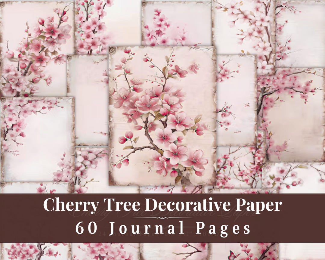 Cherry Tree Decorative Paper, Cherry Blossom Tree Junk Journal, Vintage ...