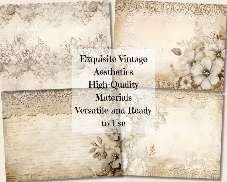 Vintage Lace Junk Journal Pages, Shabby Chic Floral Wedding Printable ...