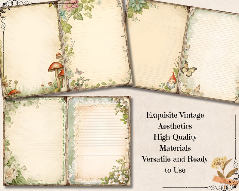 Shabby Green Lined Junk Journal Kit, Printable Pages, Cards, ATC ...