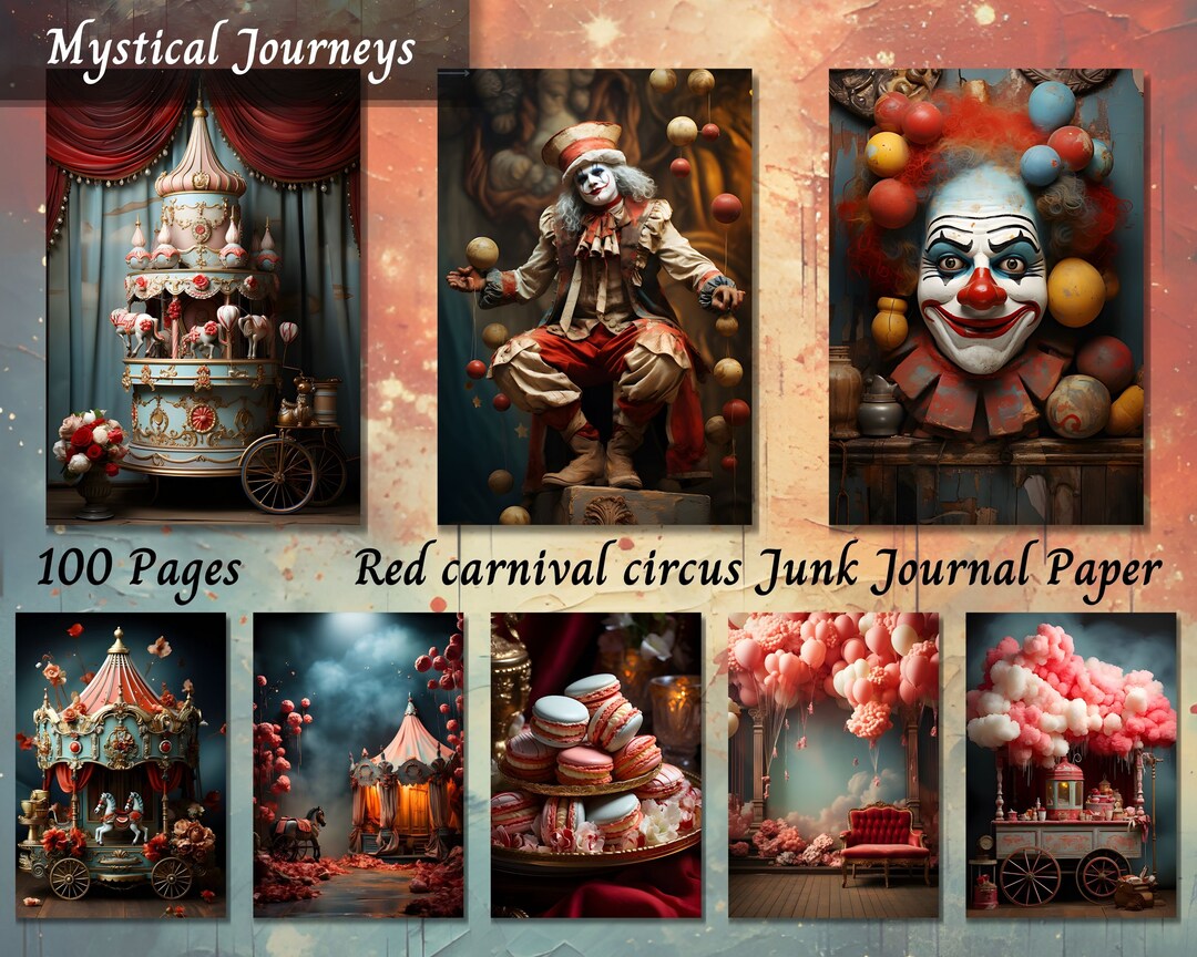 Red Carnival Circus Junk Journal Paper, Journaling Kit, Printable ...