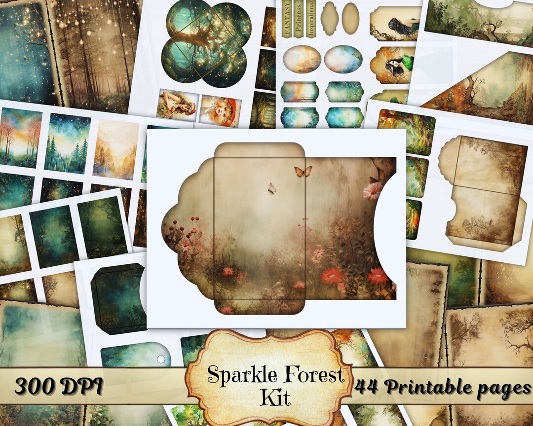 Sparkle Forest Junk Journal Kit, Enchanted Forest Printable Ephemera ...