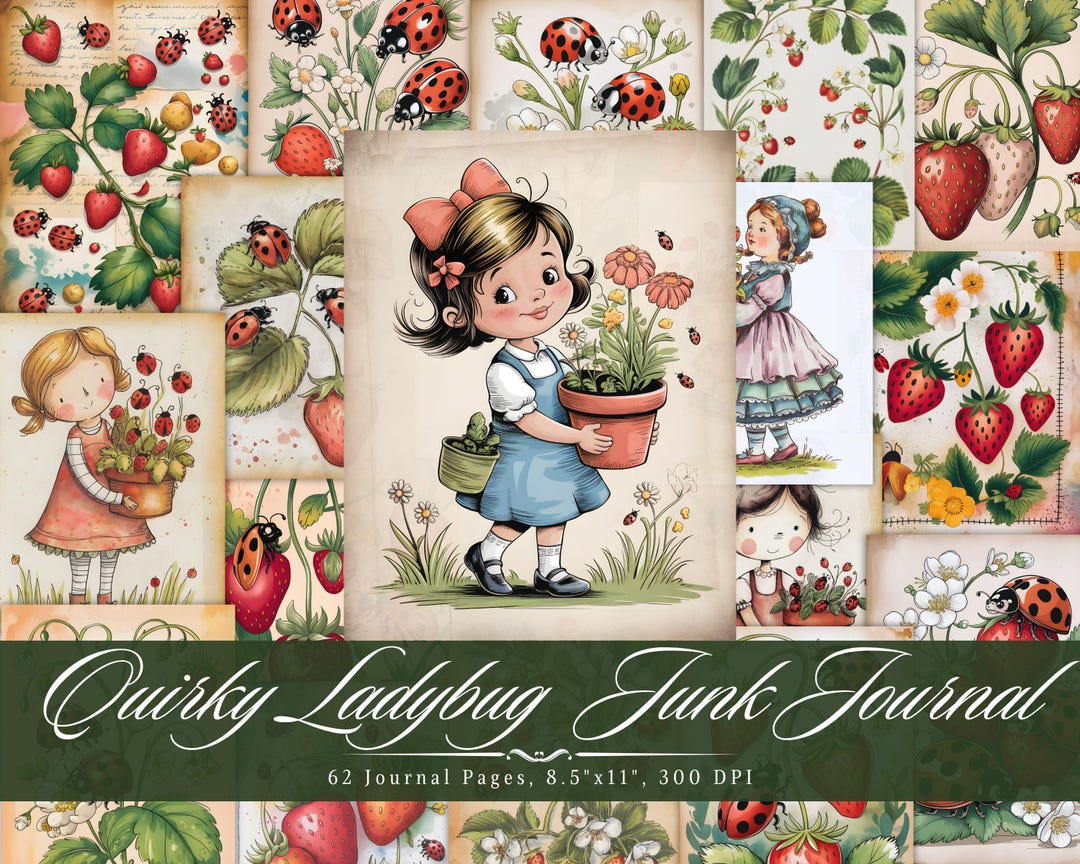 Quirky Ladybug Junk Journal Pages • Vintage 62 Printable Papers • Cute ...