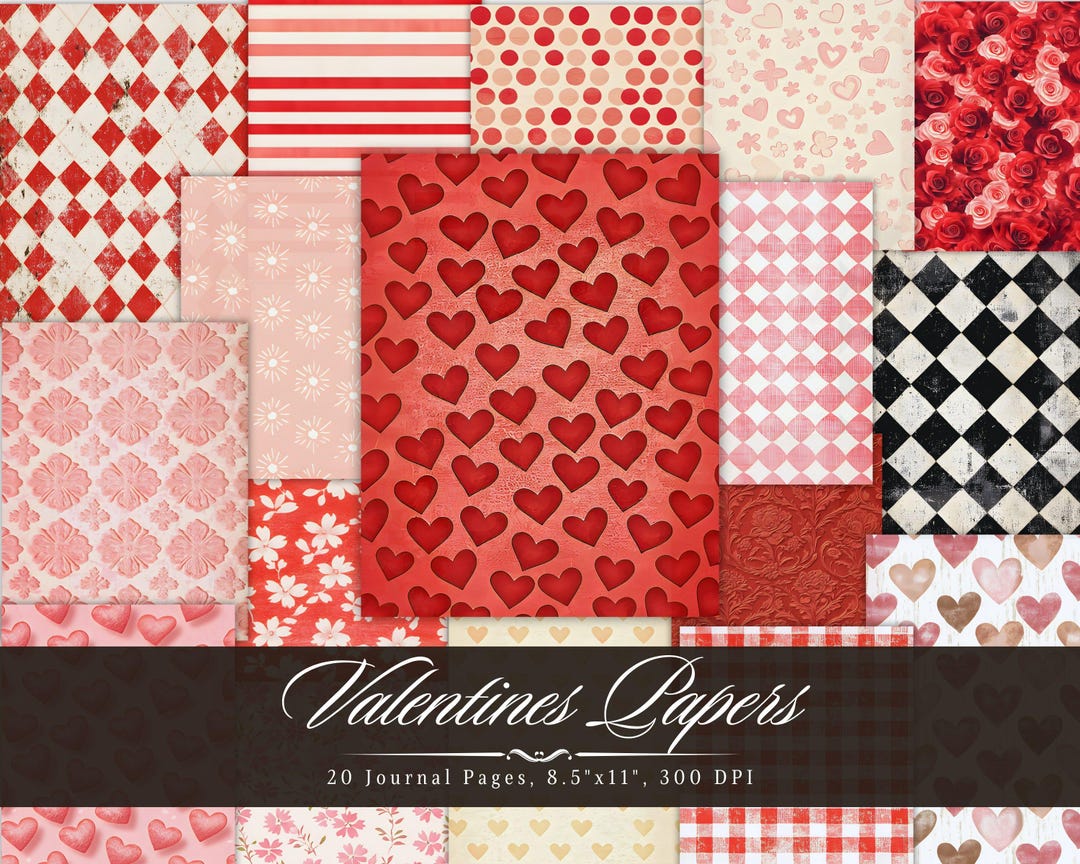 Valentine Papers Junk Journal, Love Heart Digital Printable Ephemera ...