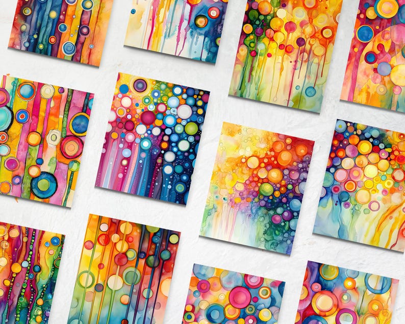 Abstract Digital Paper, Boho Colorful Printable Ephemera, Retro ...