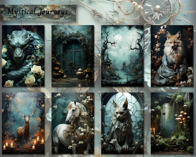 Mythical Creatures Junk Journal Paper JPG, Mythical Ephemera Shabby ...