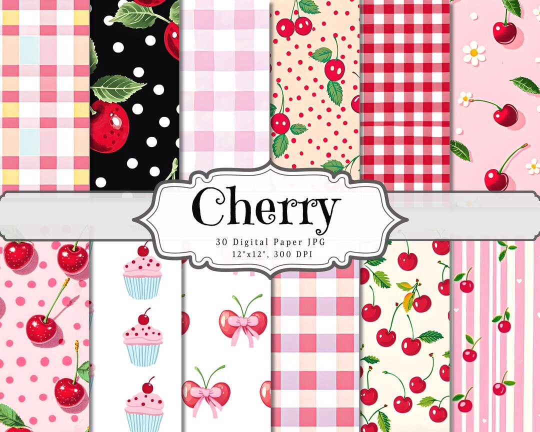 Cherry Digital Paper – Coquette Pink & Red Gingham Patterns for ...