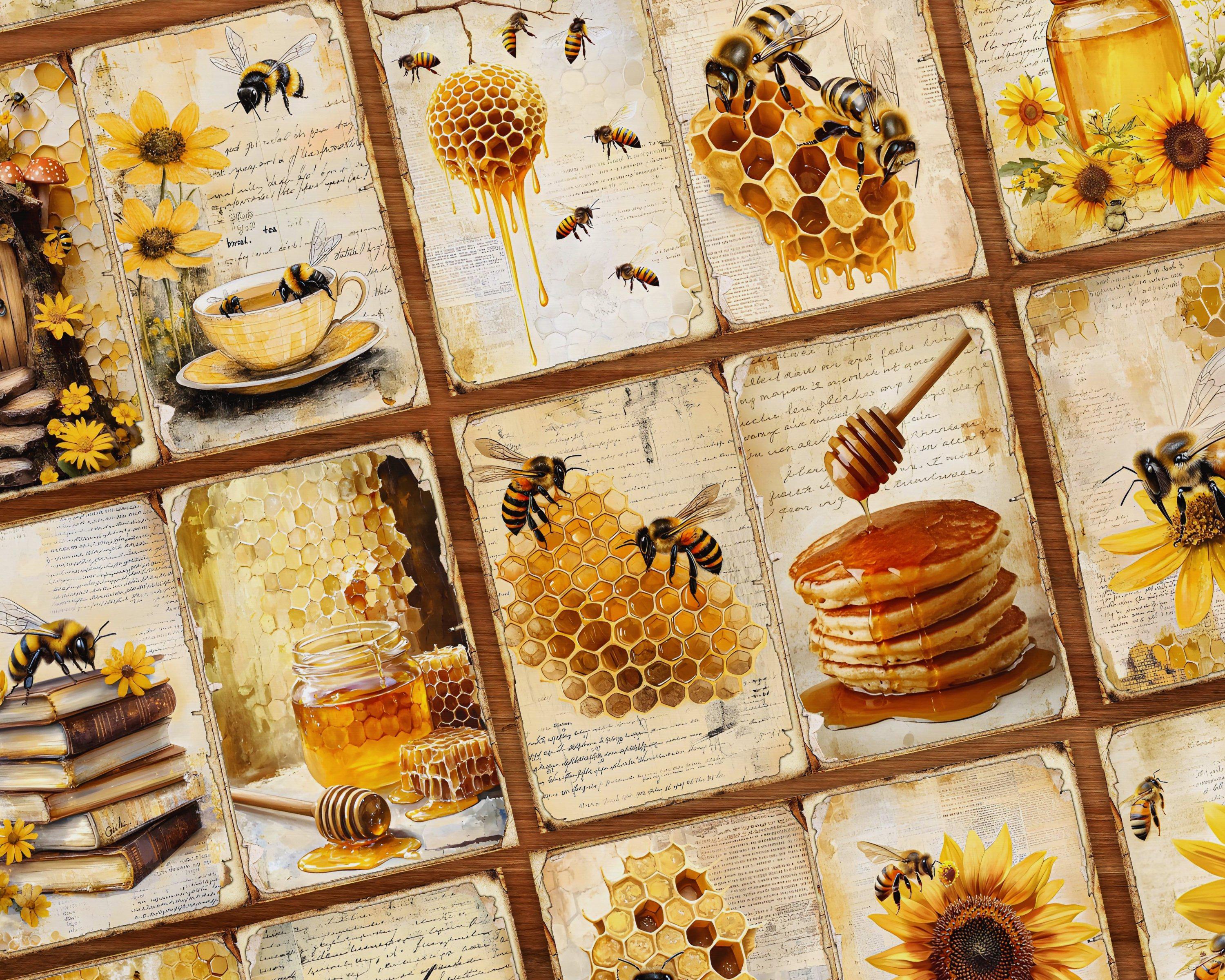 Honey Bees Junk Journal, Sunflower Printable Ephemera Pages, Bee Pollen ...