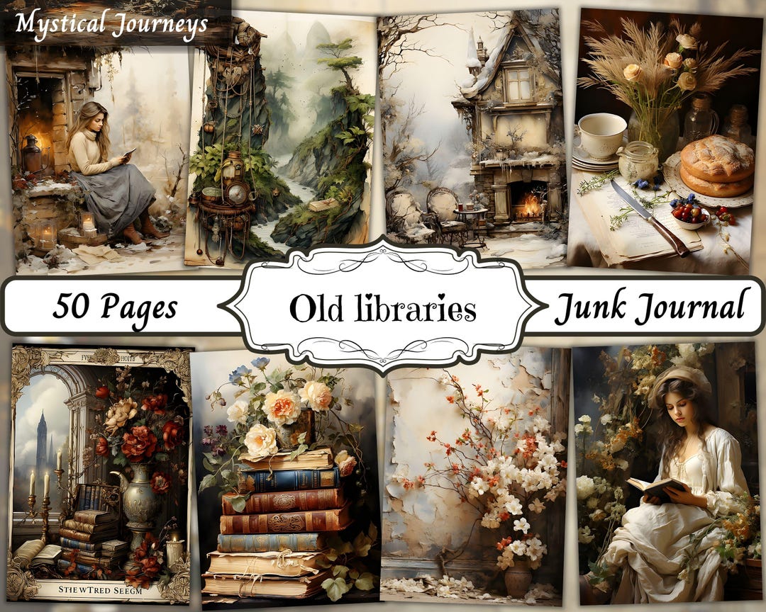 Old Libraries Junk Journal Paper Set, Homemade Ephemera Journal Kit ...