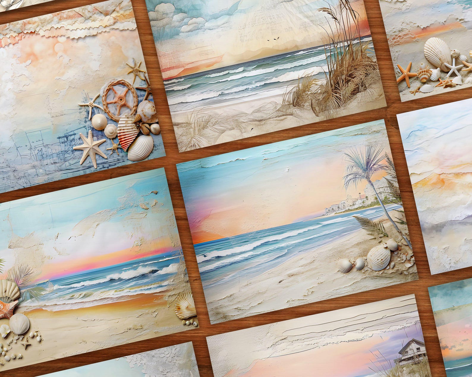 Coastal Junk Journal Pages, Beach Ocean Printable Ephemera, Sunset ...