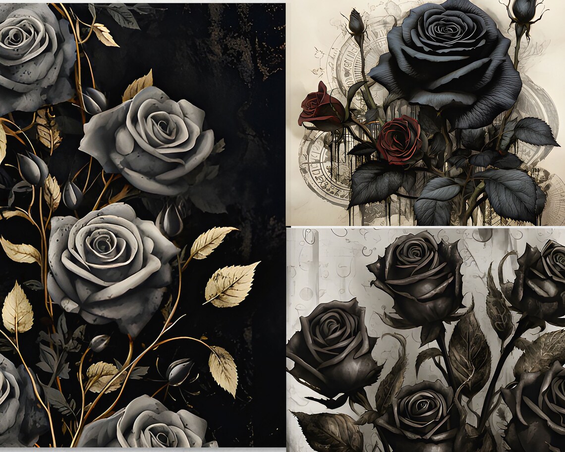 Black Roses Junk Journal Kit, Emo Dark Flower Printable Ephemera ...