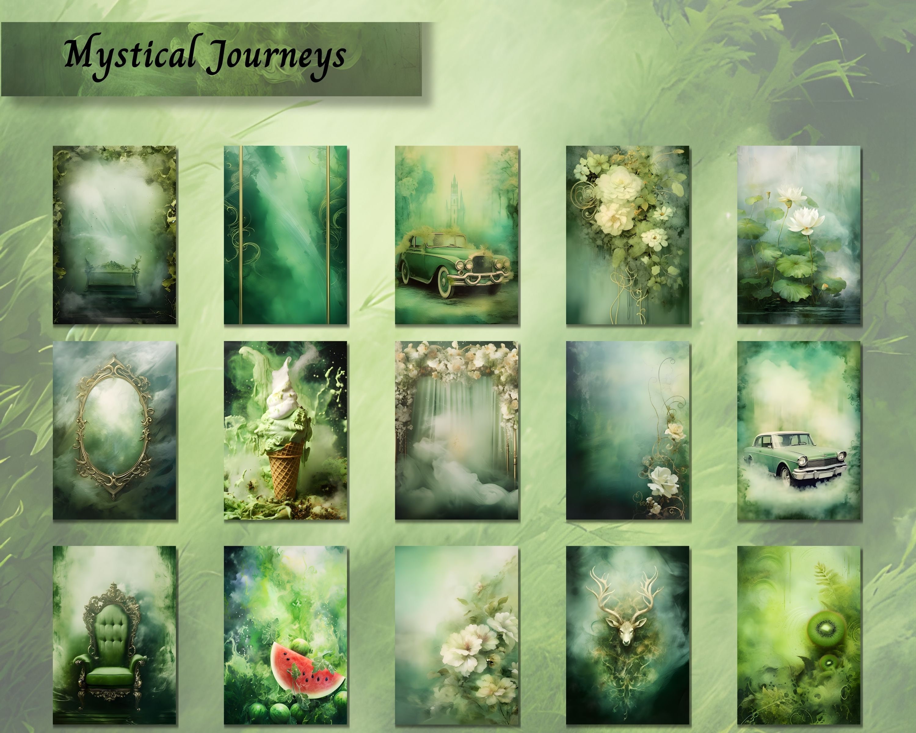Green Junk Journal Paper, Printable Junk Journal Pages,watercolor Big ...