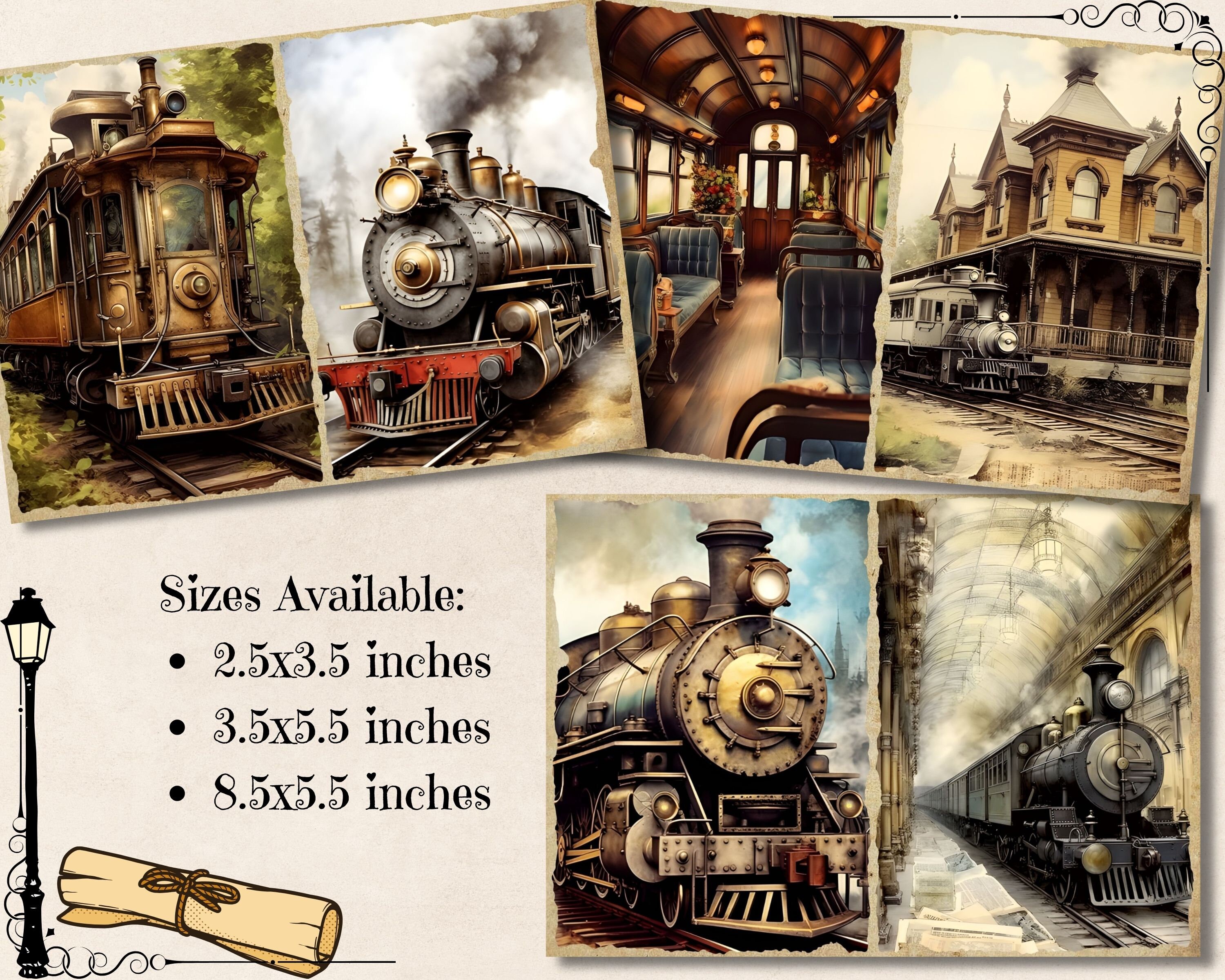 Vintage Train Junk Journal Kit, Printable Ephemera Pages, Shabby Chic ...