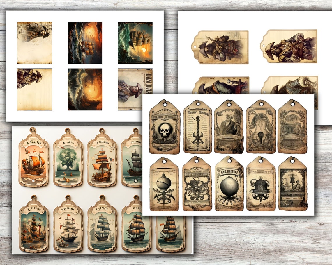 Pirate Junk Journal Kit | Nautical Scrapbook Supplies | Pirate-themed ...