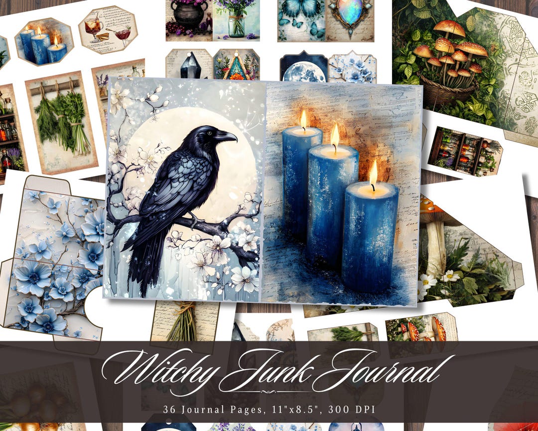 Witchy Junk Journal Paper, Halloween Potion Printable Ephemera, Vintage ...