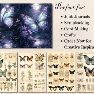 Butterfly Junk Journal Kit Page, Watercolor Fantasy Butterflies ...