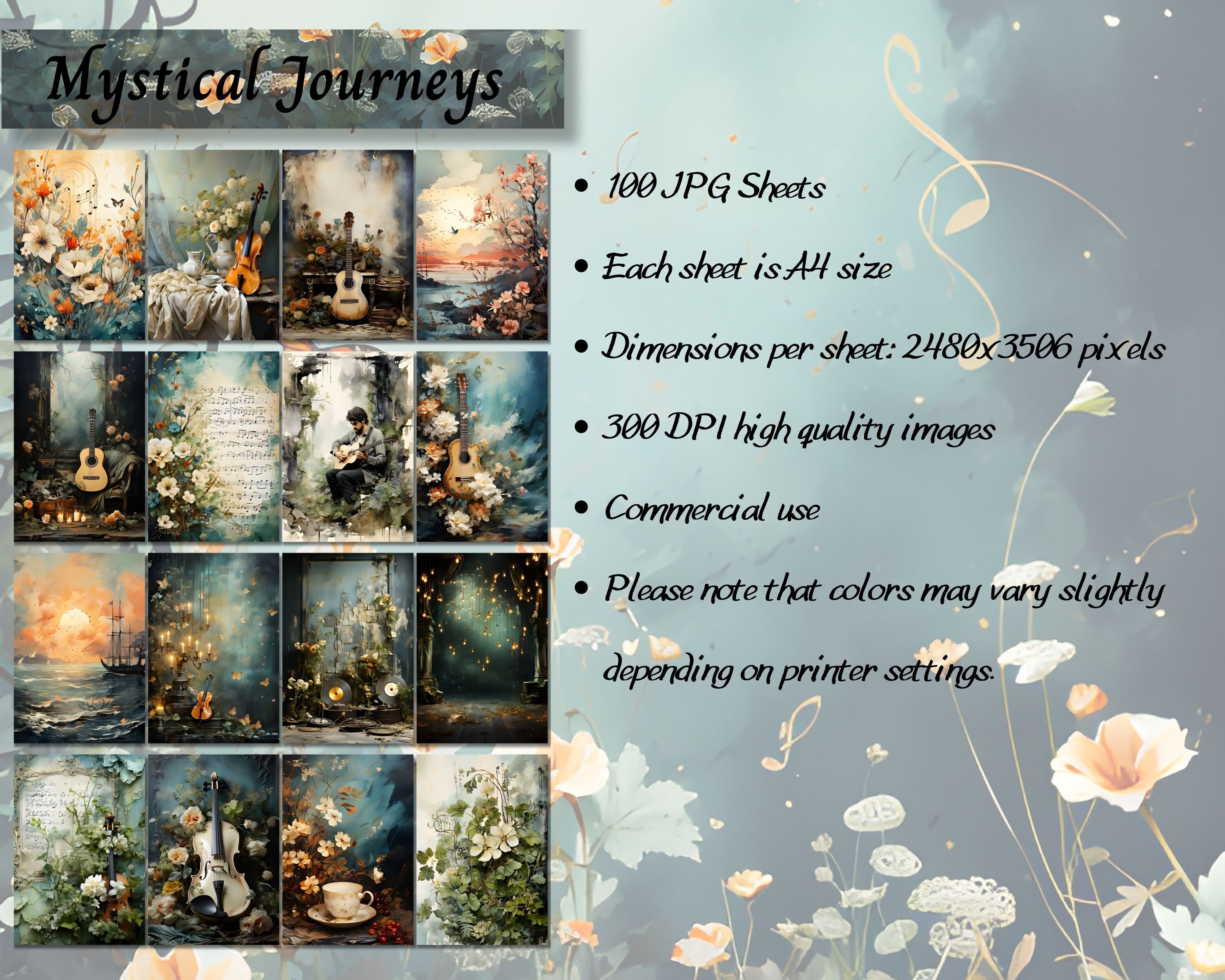 Music Notes Junk Journal Kit JPG, Watercolor Digital Musical Shabby ...