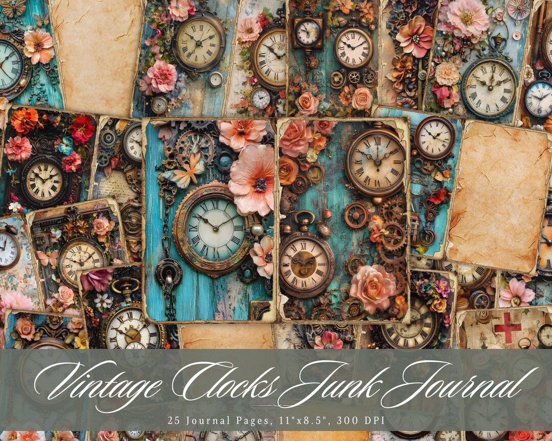 Vintage Clocks Junk Journal Paper, Retro Aged Printable Ephemera, Old ...