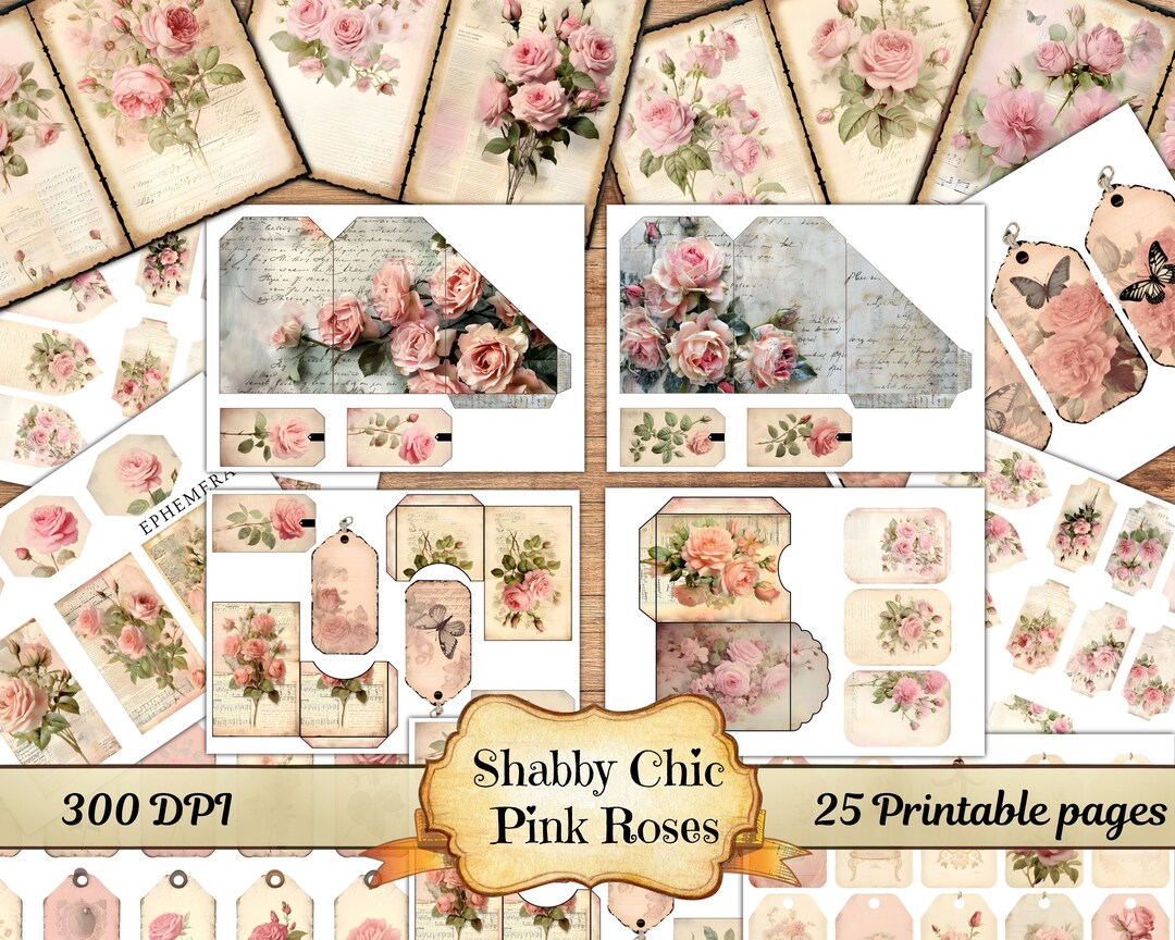 Pink Roses Junk Journal Kit, Shabby Chic Junk Journal, Vintage Roses ...