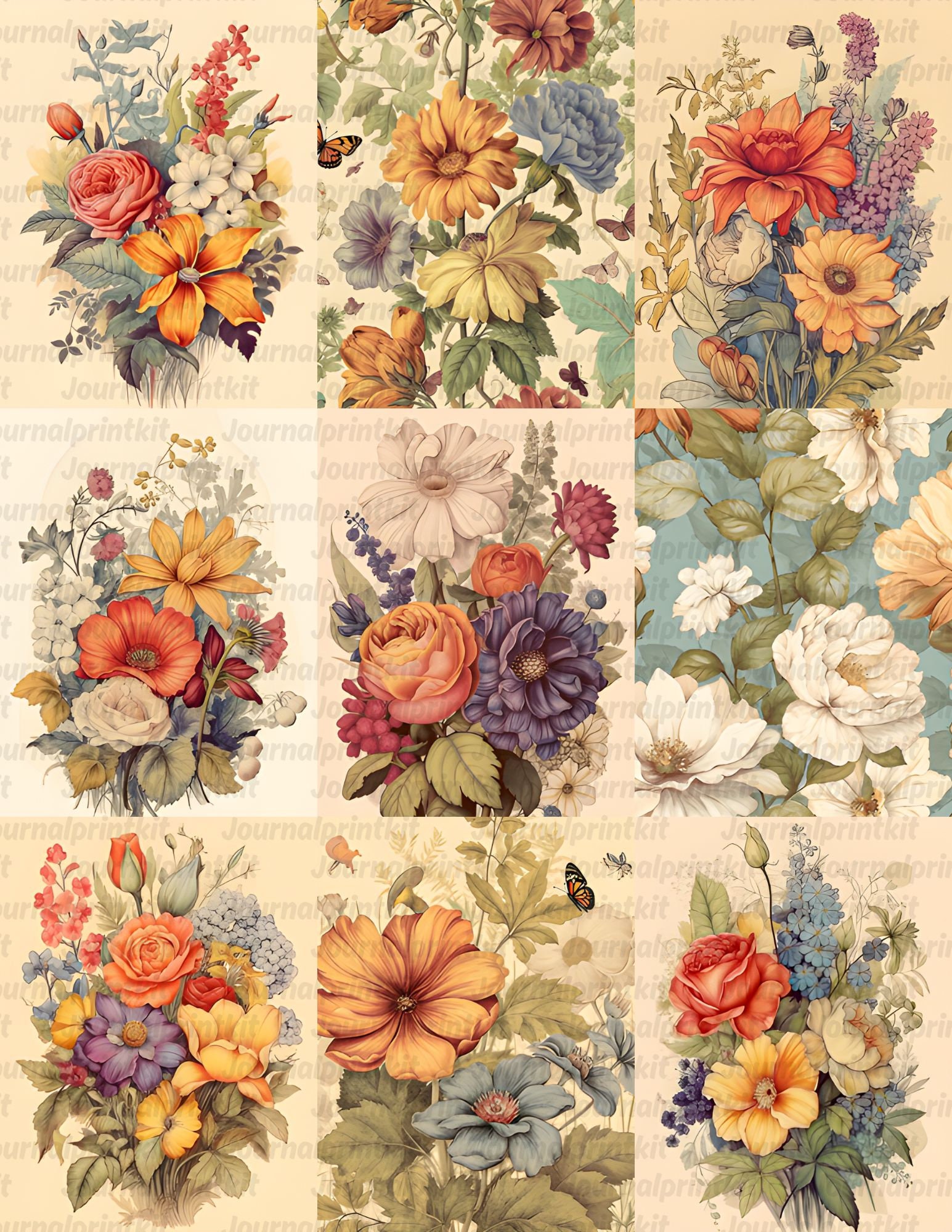 Vintage Flowers Digital Junk Journal Kit, Shabby Chic, Digital Mixed ...