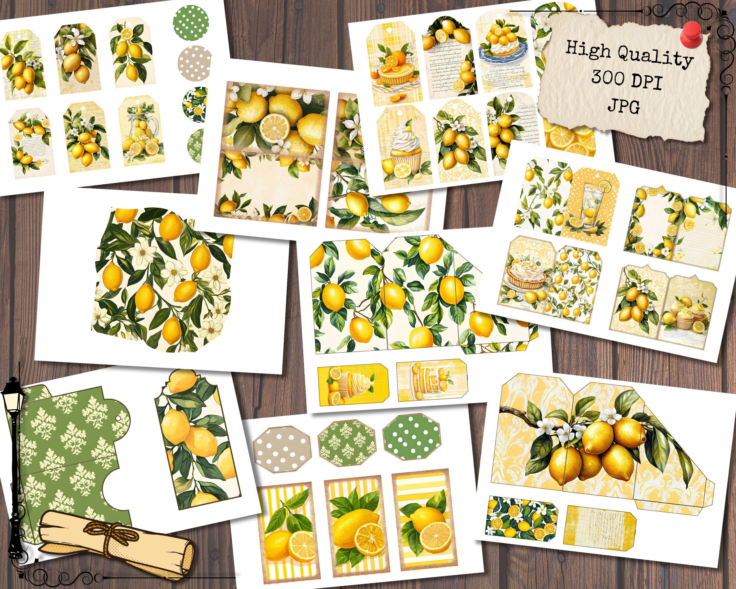 Lemon Junk Journal Pages, Yellow Lemons Printable Ephemera, Vintage ...