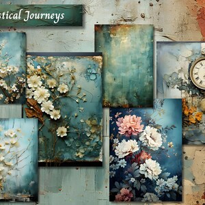 Muted Teal Junk Journal Paper, Floral Shabby Chic Printable Ephemera ...