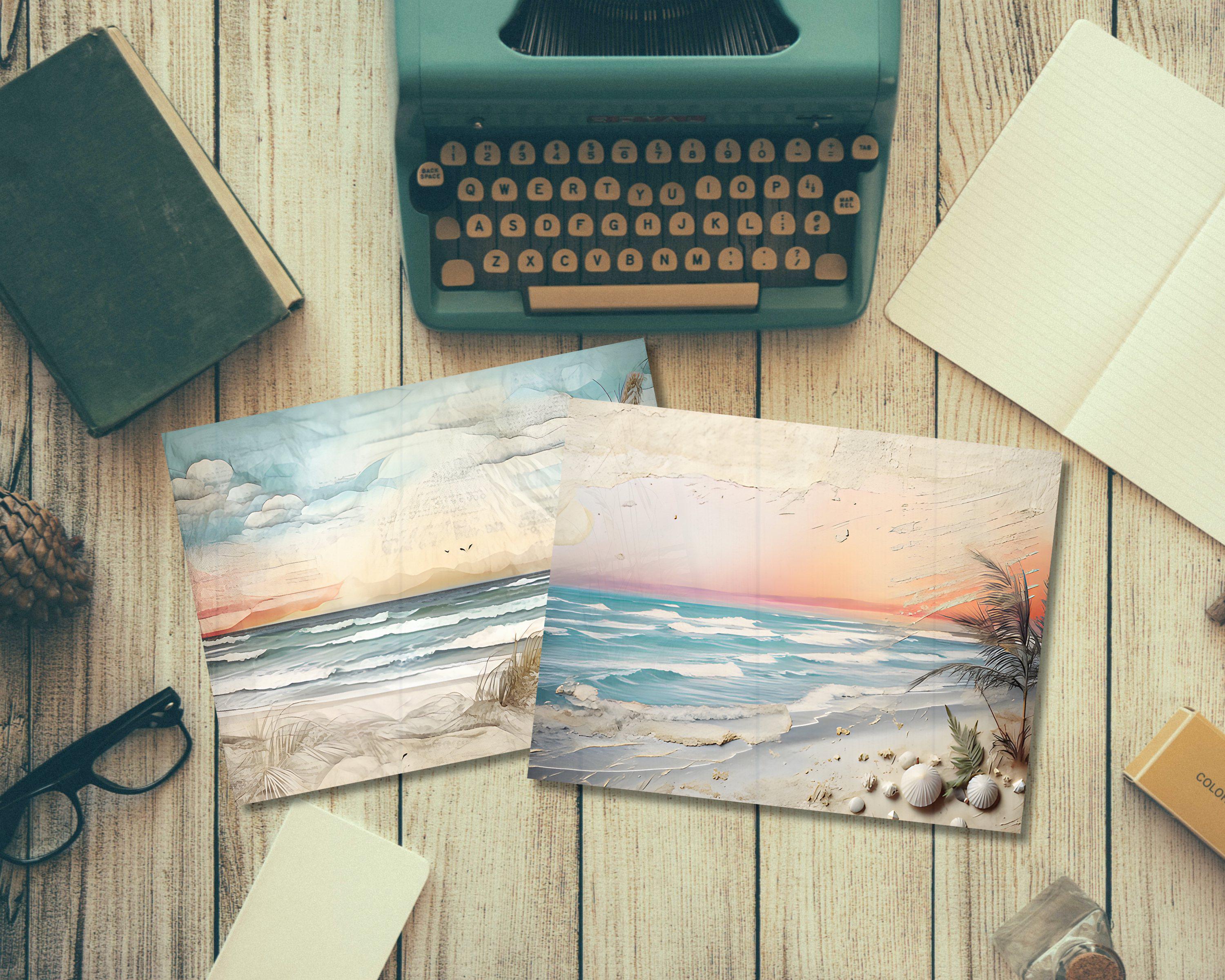 Coastal Junk Journal Pages, Beach Ocean Printable Ephemera, Sunset ...