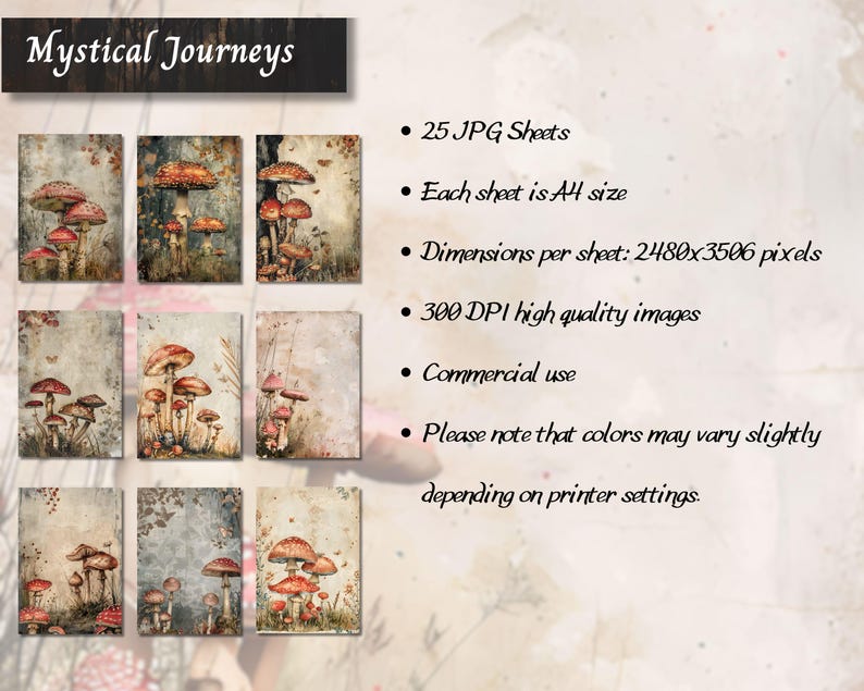 Mushroom Junk Journal Pages, Vintage Mushroom Ephemera Printable ...