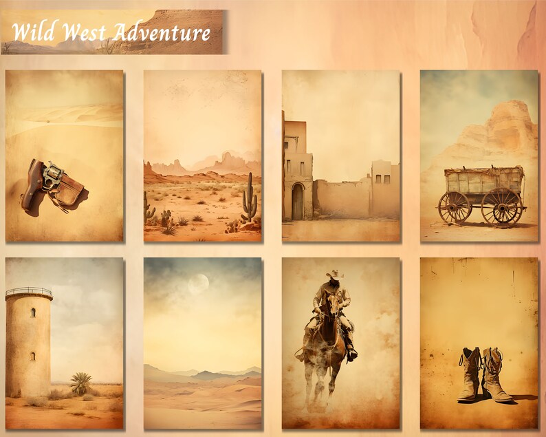 Wild West Adventure Junk Journal Paper, Vintage Western Cowboy ...