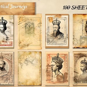 Antique Postage Stamps Junk Journal Paper, Vintage Old Newspaper ...