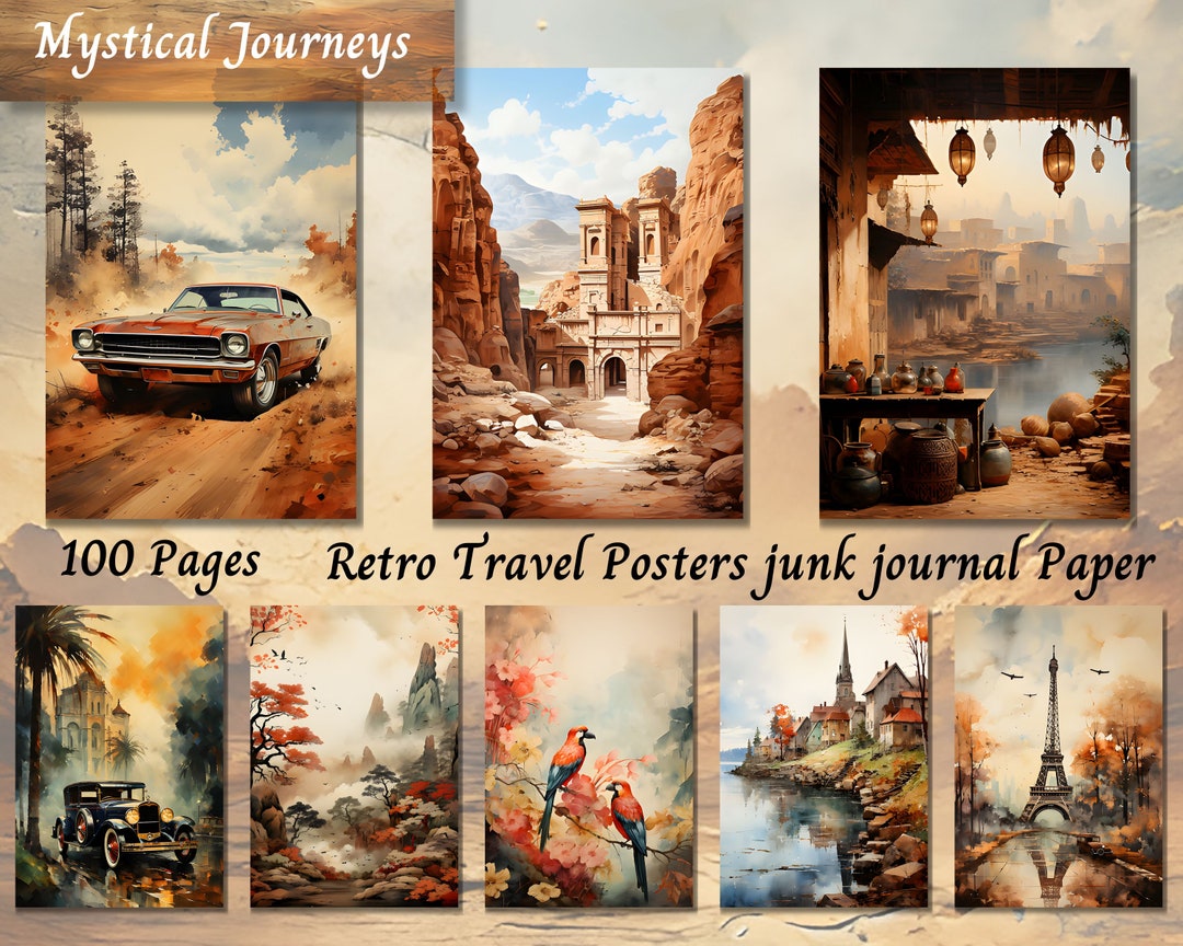 Retro Travel Posters Junk Journal Paper, Vintage Victorian Printable ...