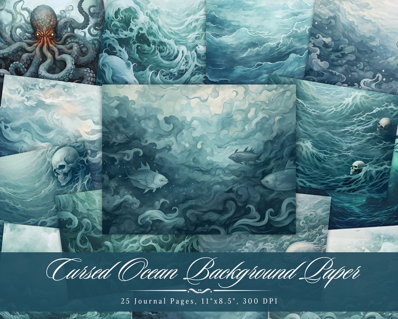 Cursed Ocean Junk Journal Page, Haunted Sea Background Paper, Under the ...