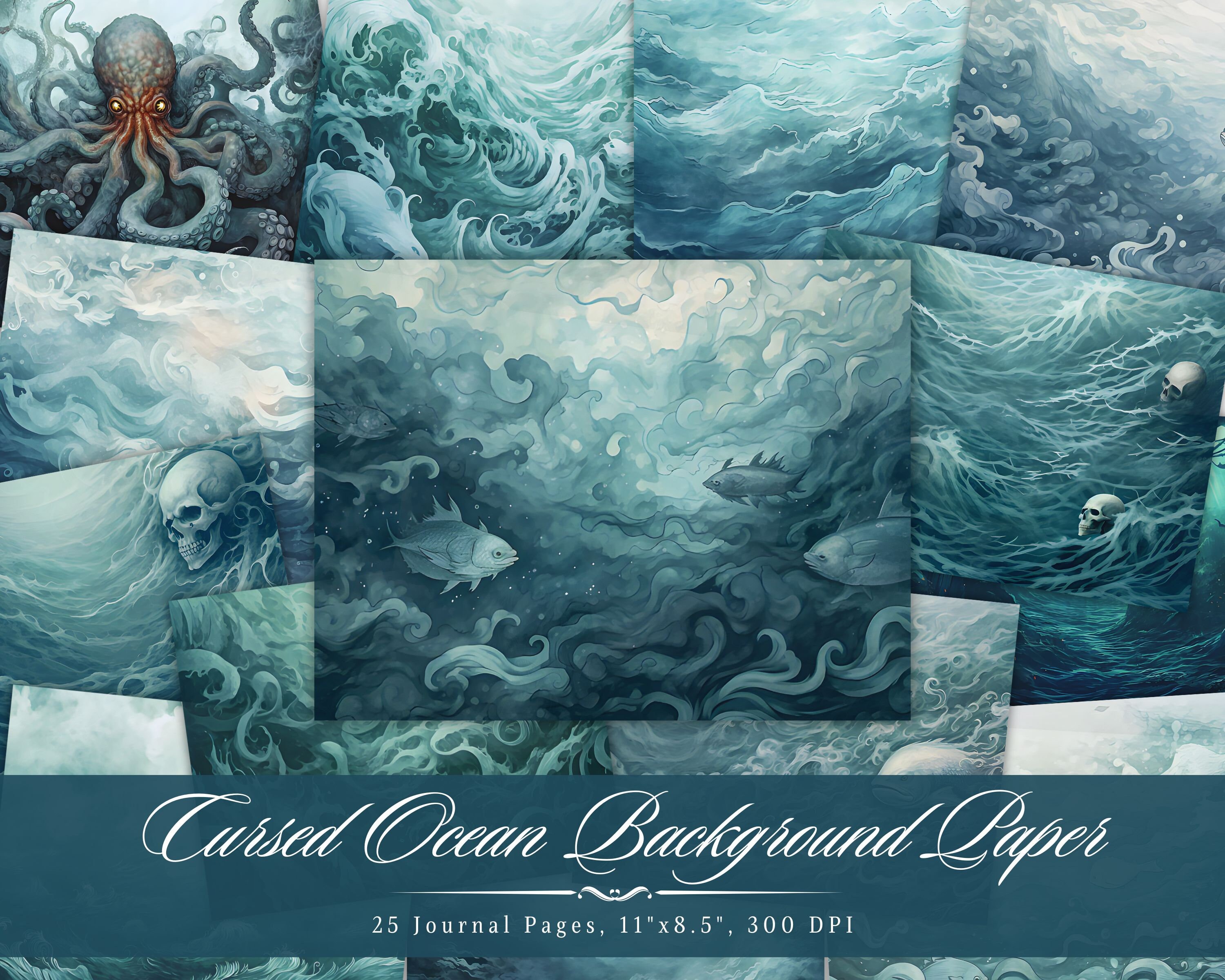 Cursed Ocean Junk Journal Page, Haunted Sea Background Paper, Under the ...