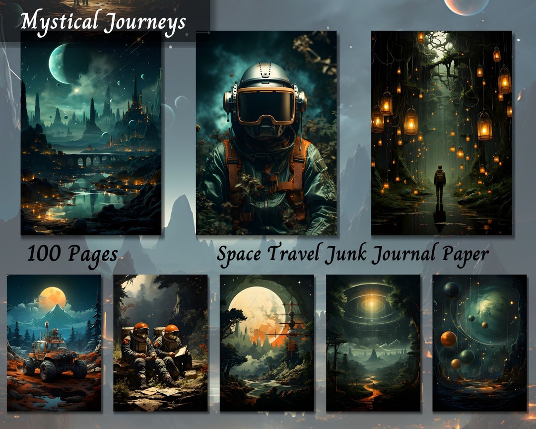 Space Travel Junk Journal Paper JPG, Astronaut Galaxy Vintage Shabby ...