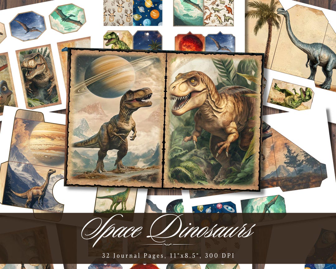 Space Dinosaurs Junk Journal Paper, Mythical Dinosaur Creature ...