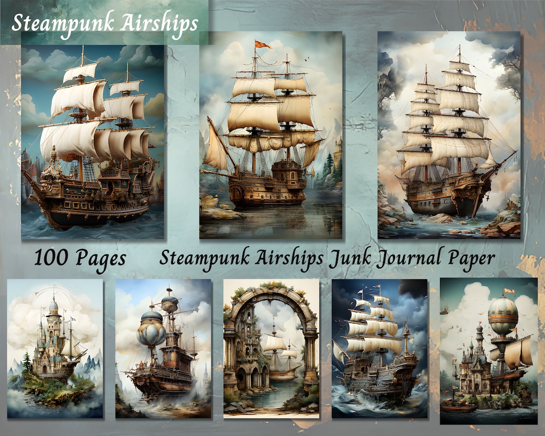 Steampunk Airships Junk Journal Kit, Vintage Ships Printable Ephemera ...