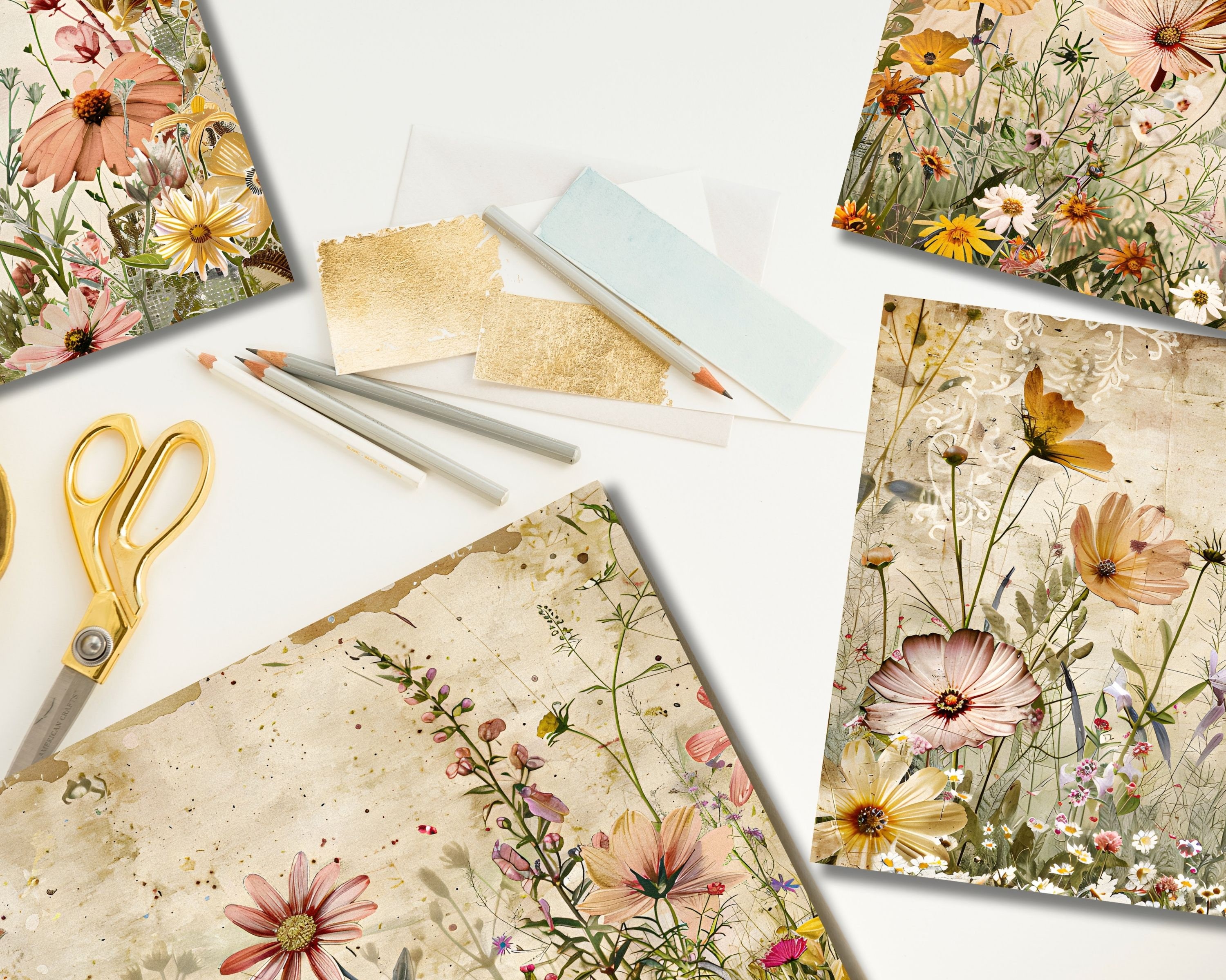 Wildflower Junk Journal Paper, Digital Flowers Page, Spring Digital ...