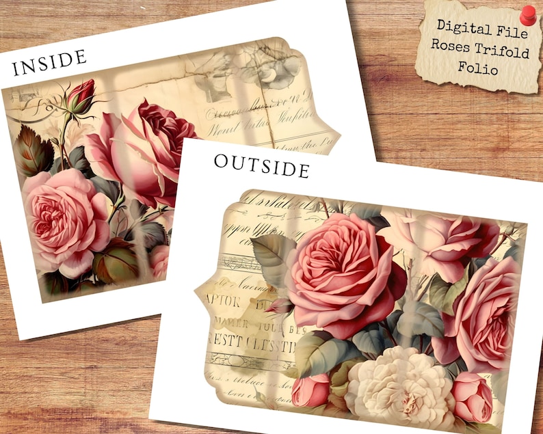 Roses Trifold Folio Junk Journal Kit, Floral Mixed Media, Printable Ephemera Journaling Collage ...