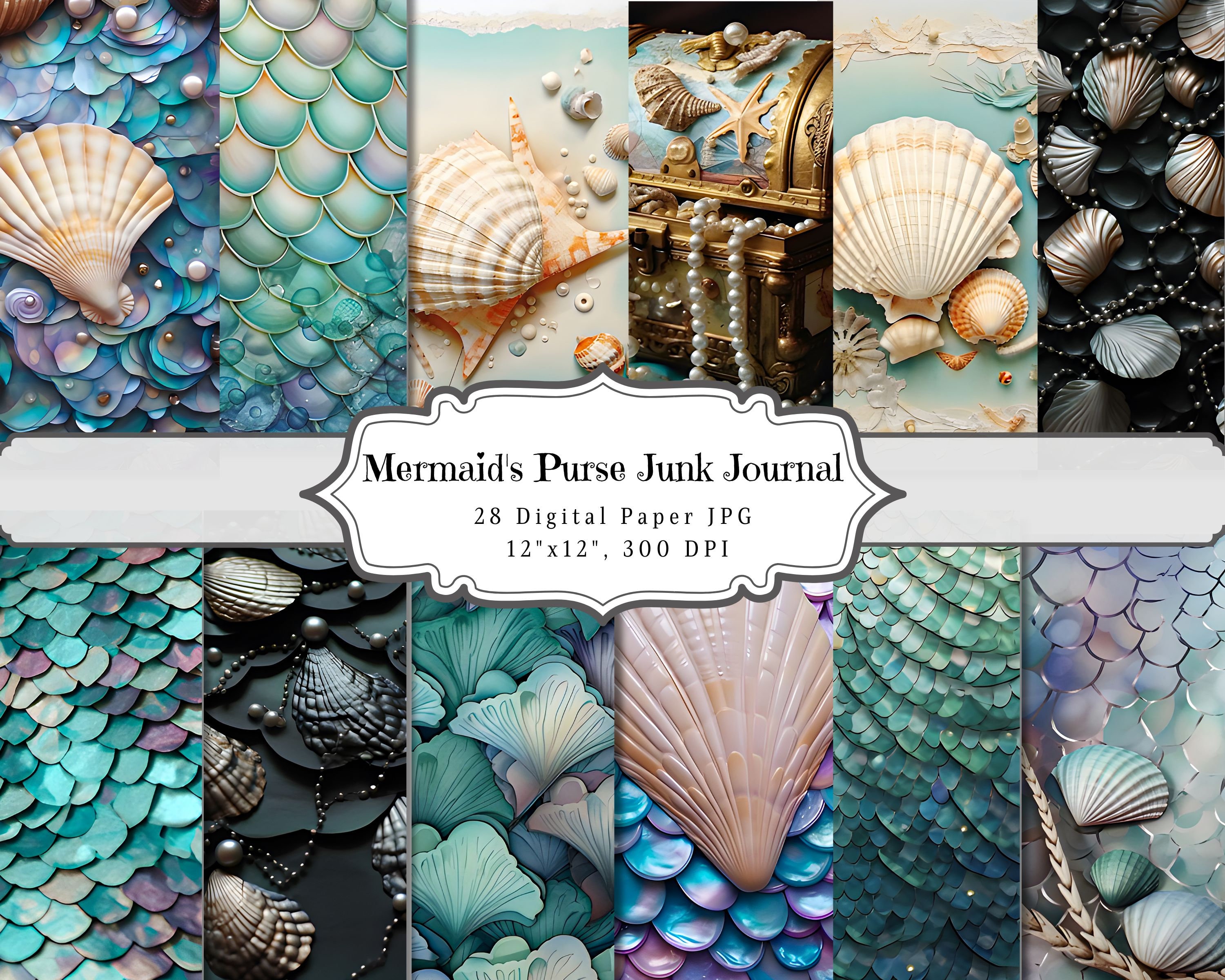 Mermaid's Purse Junk Journal Paper, Underwater Printable Ephemera Page ...