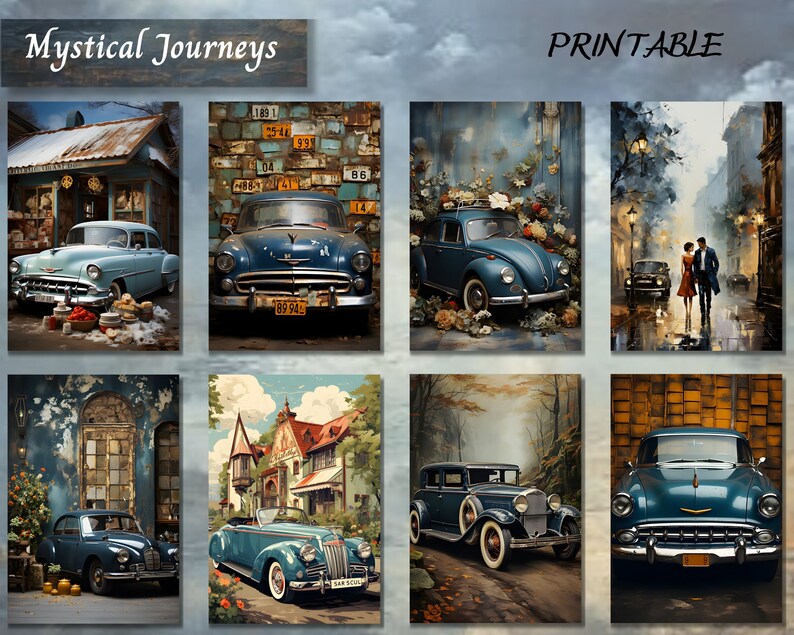 Vintage Cars Junk Journal Paper JPG, Retro Journaling Kit, Digital ...