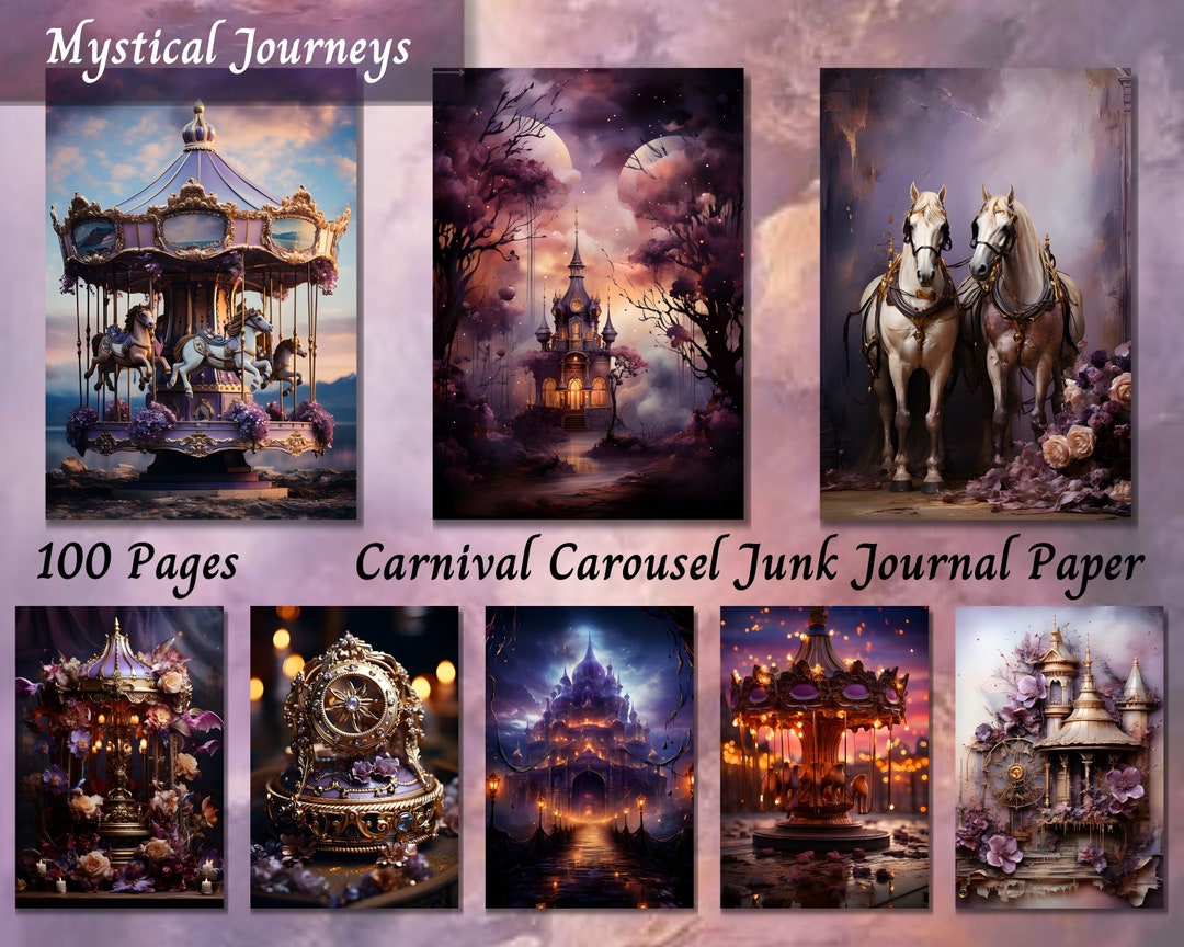 Carnival Carousel Junk Journal Paper, Digital Mixed Media, Journaling ...