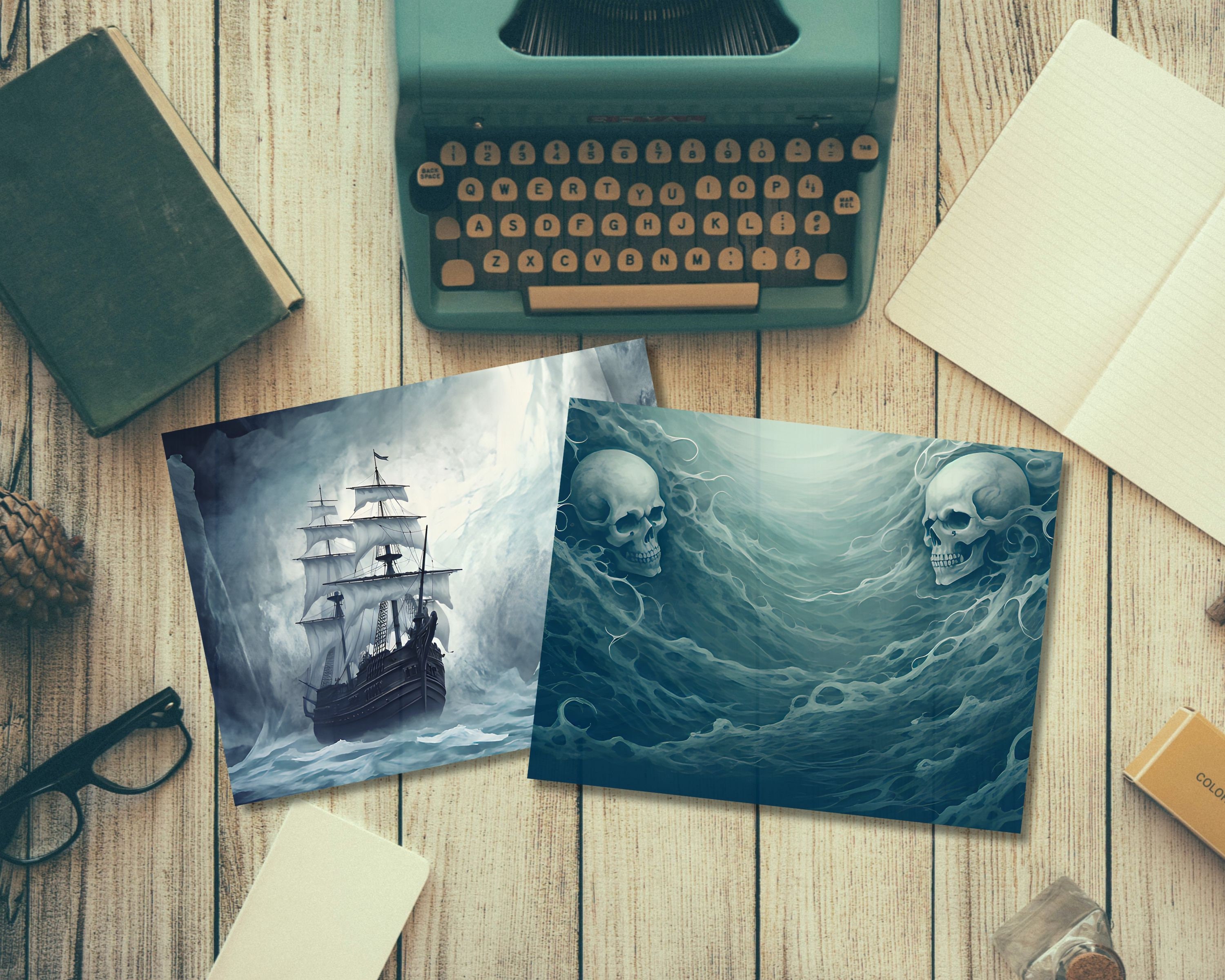 Cursed Ocean Junk Journal Page, Haunted Sea Background Paper, Under the ...