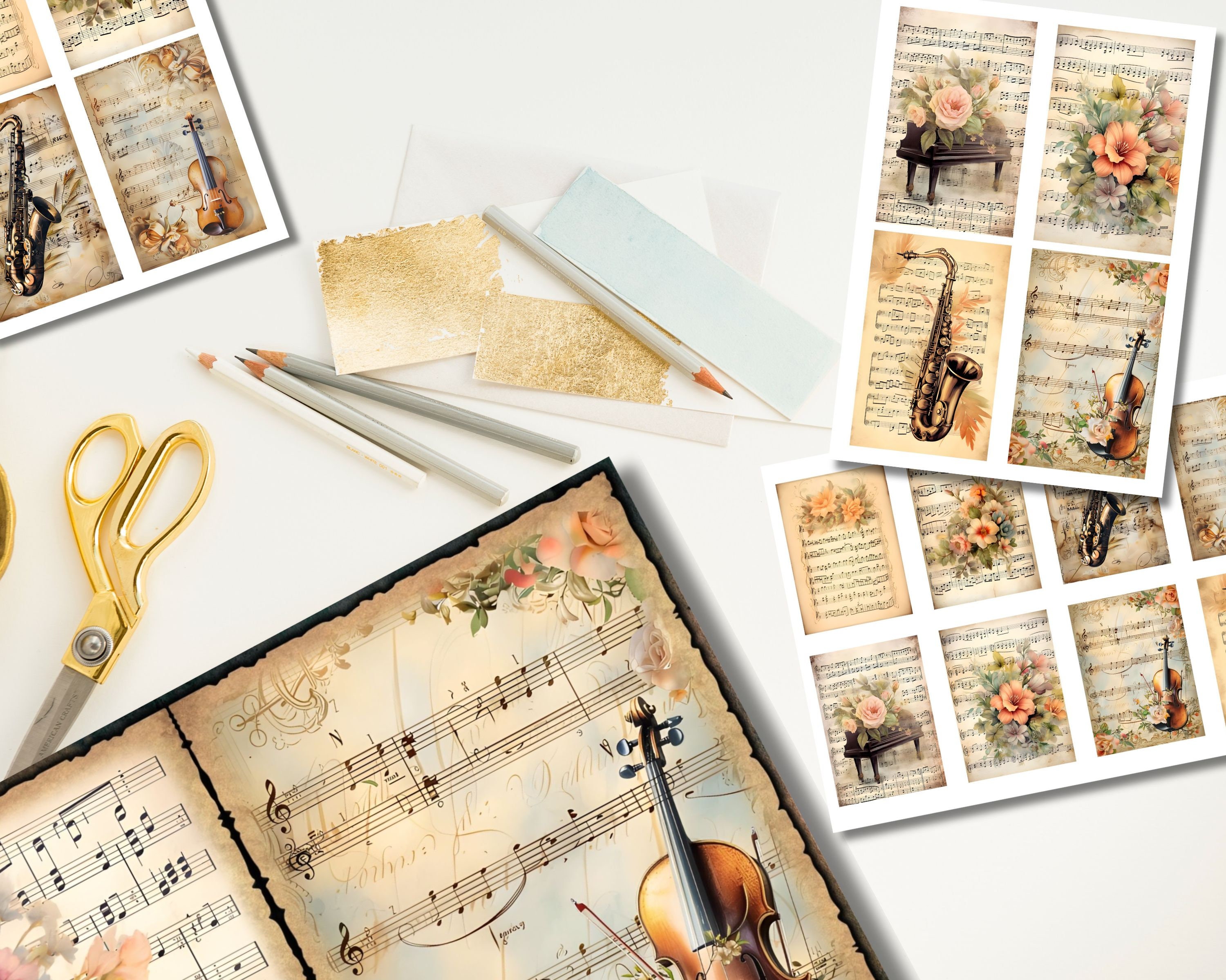 Vintage Music Junk Journal Pages: Decoupage Digital Art, Printable ...