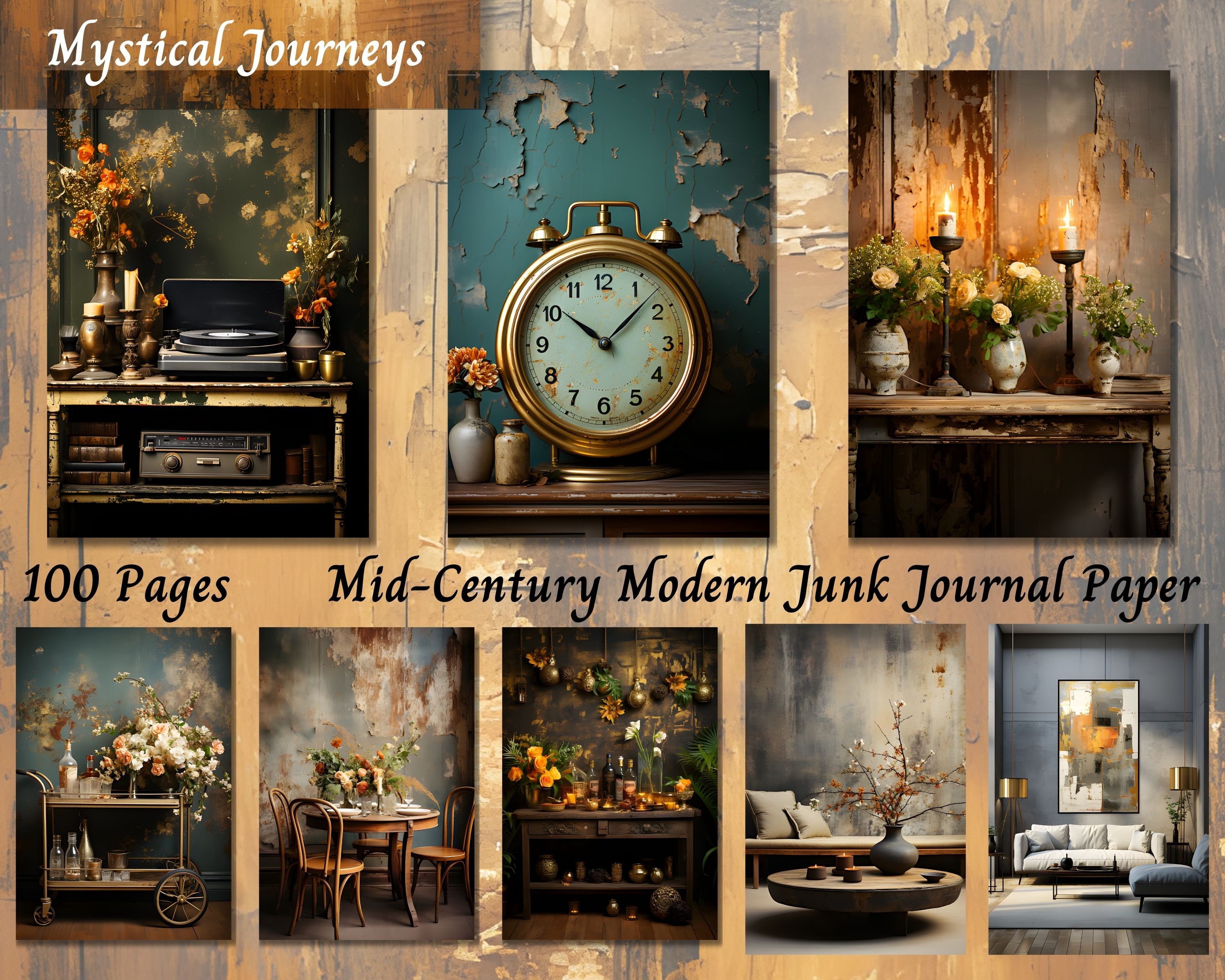 Junk Journal Kit, Mid Century Modern Paper, Printable Ephemera, Shabby ...