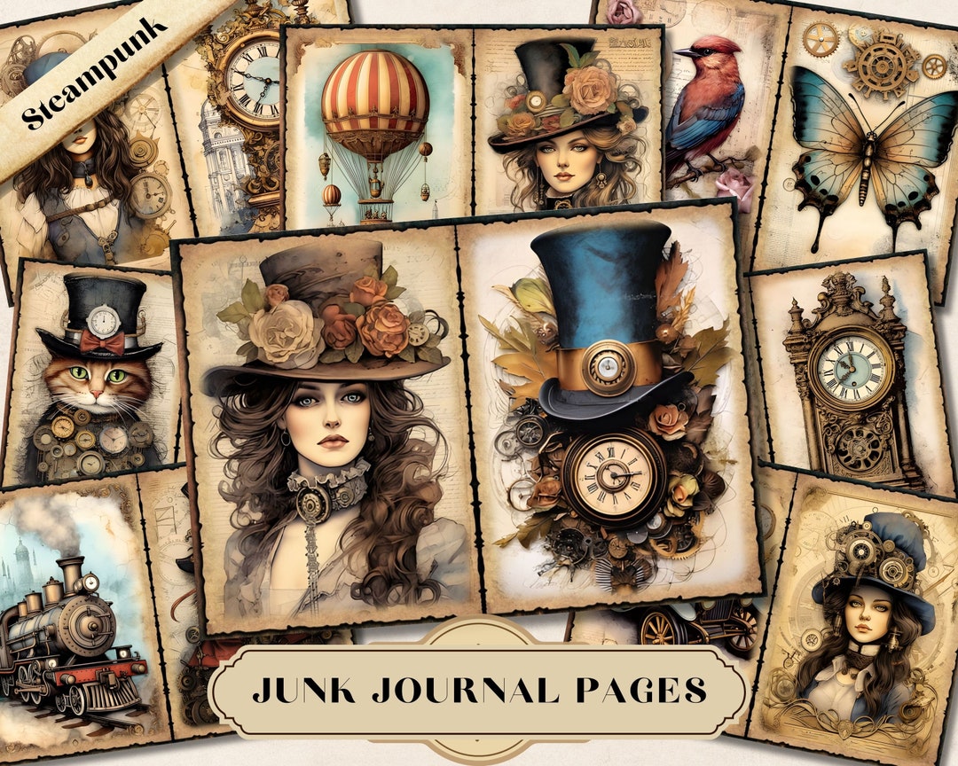 Steam Punk Junk Journal Pages, Vintage Mixed Media, Retro Printable ...