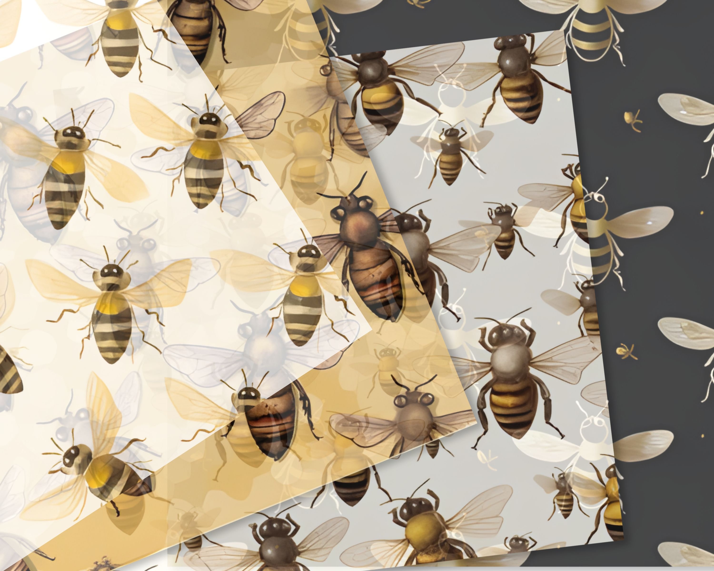 Honey Bee Paper, Bee Digital Pages for Scrapbooking, Junk Journal Kit ...