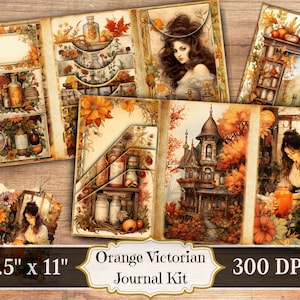 Orange Victorian Junk Journal Folio Kit, Fall Leaves Printable Ephemera ...