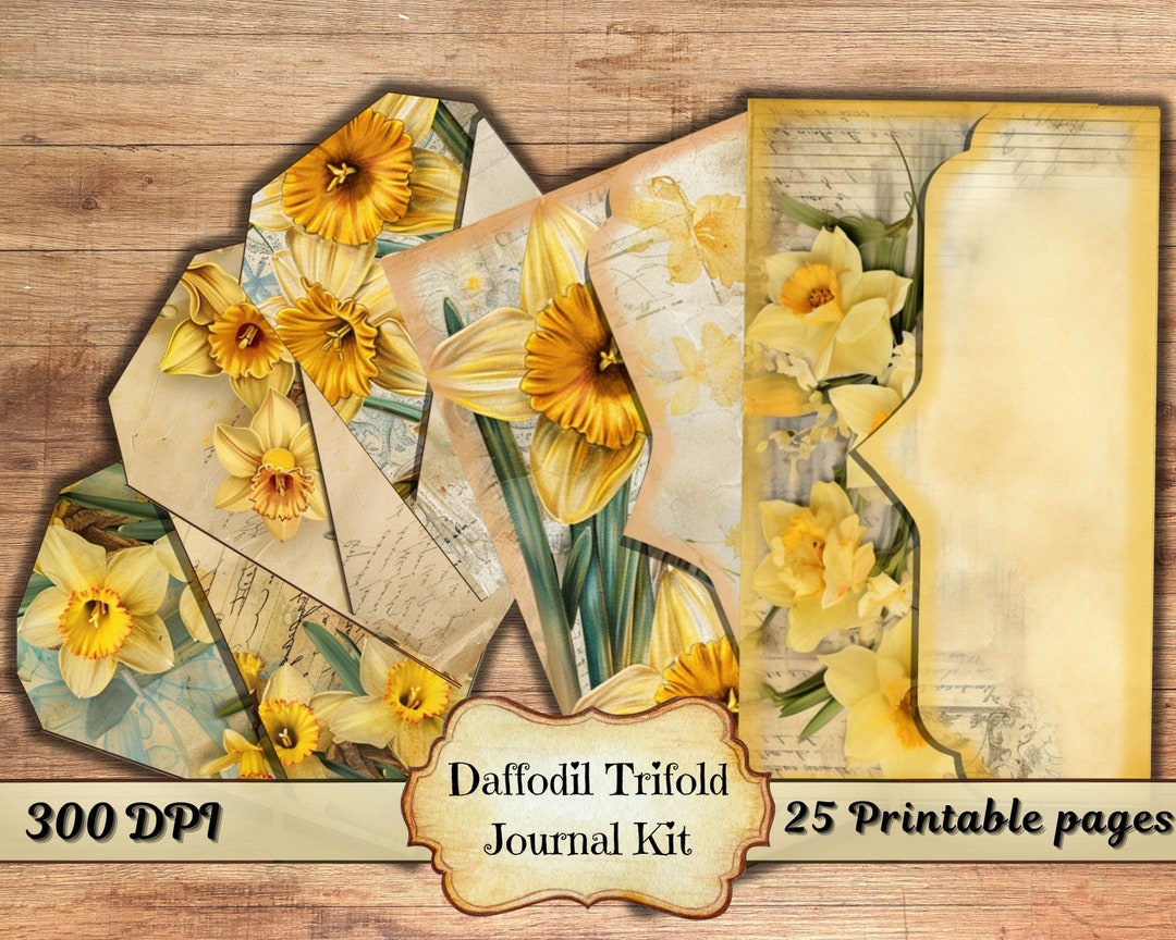 Daffodil Trifold Junk Journal Kit, Botanical Flower Printable Ephemera ...