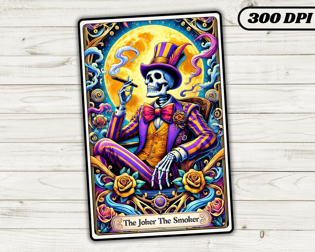 The Joker the Smoker Card, Skeleton Toker Tarot Card, Gothic Skull T ...