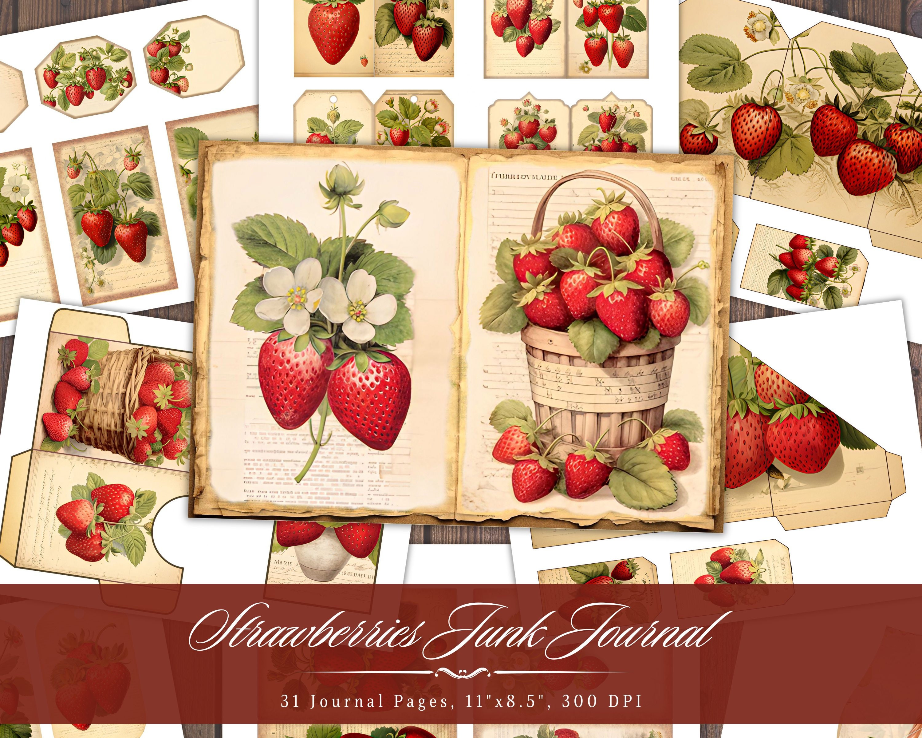 Strawberries Junk Journal Page, Strawberry Fruit Printable Ephemera ...